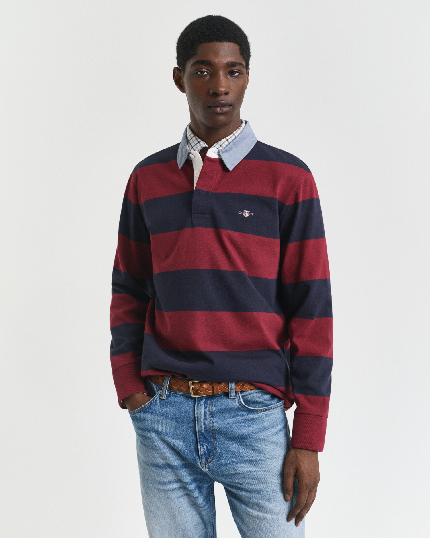 Stribet Heavy Rugger med krave i chambray - GANT